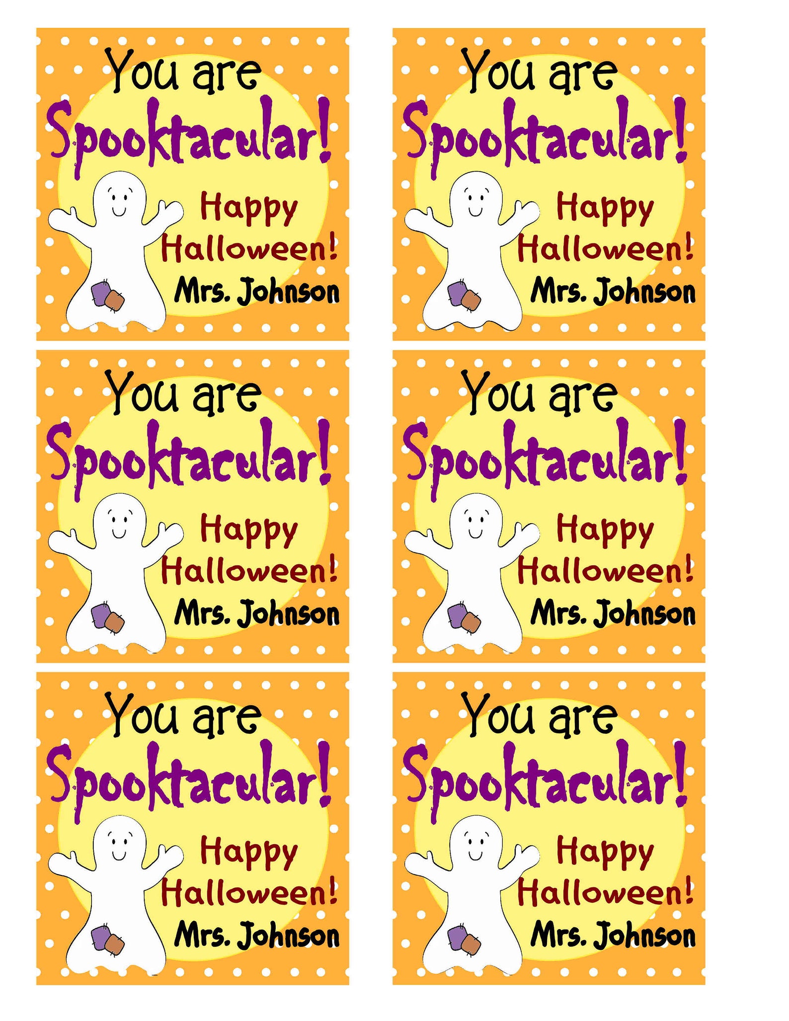 Halloween Printable Gift Tag From Teacher, Personalized Halloween Candy ...