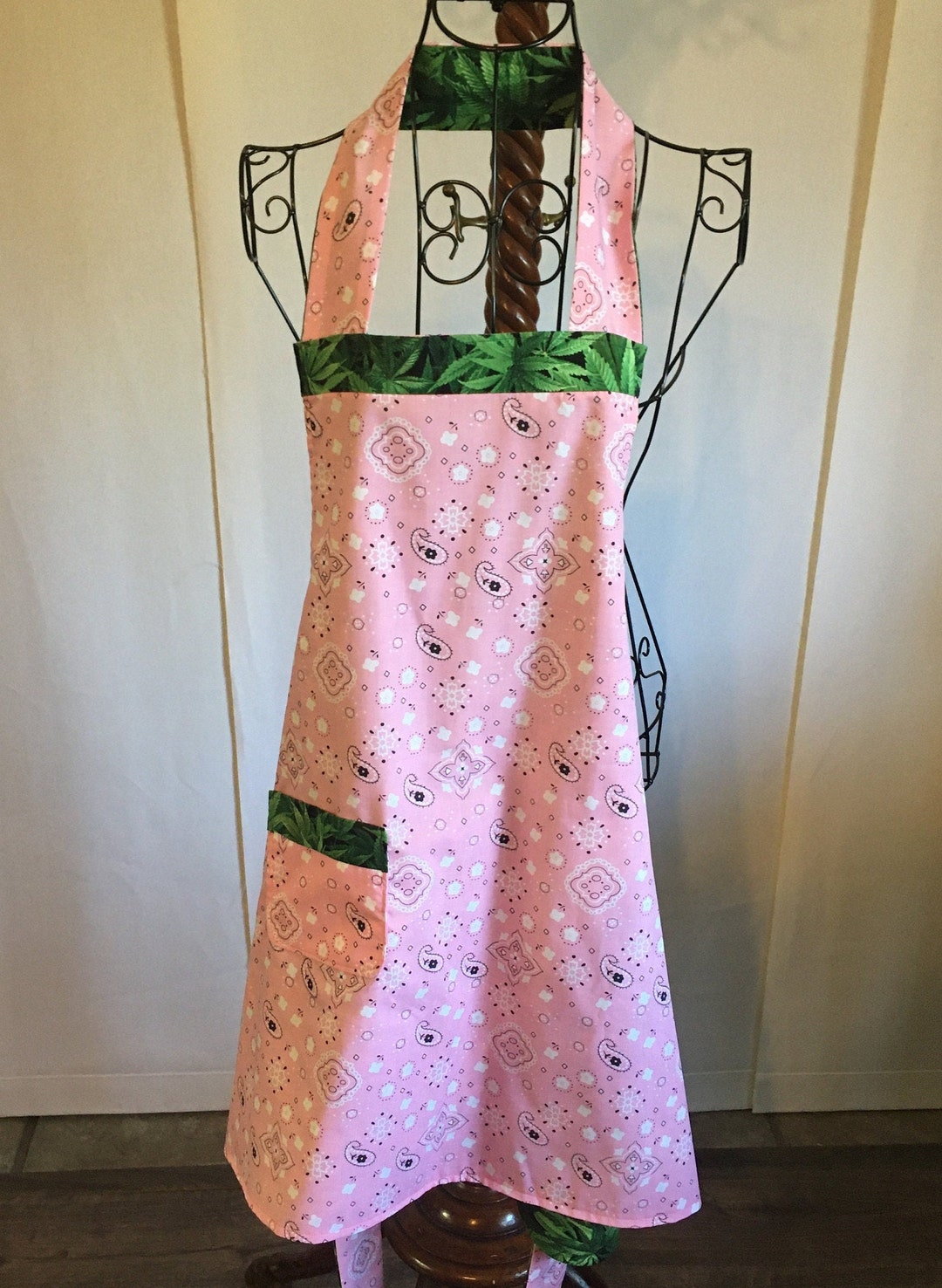 Reversible Apron Pink Paisley and Green Pot Marijuana Bud - Etsy