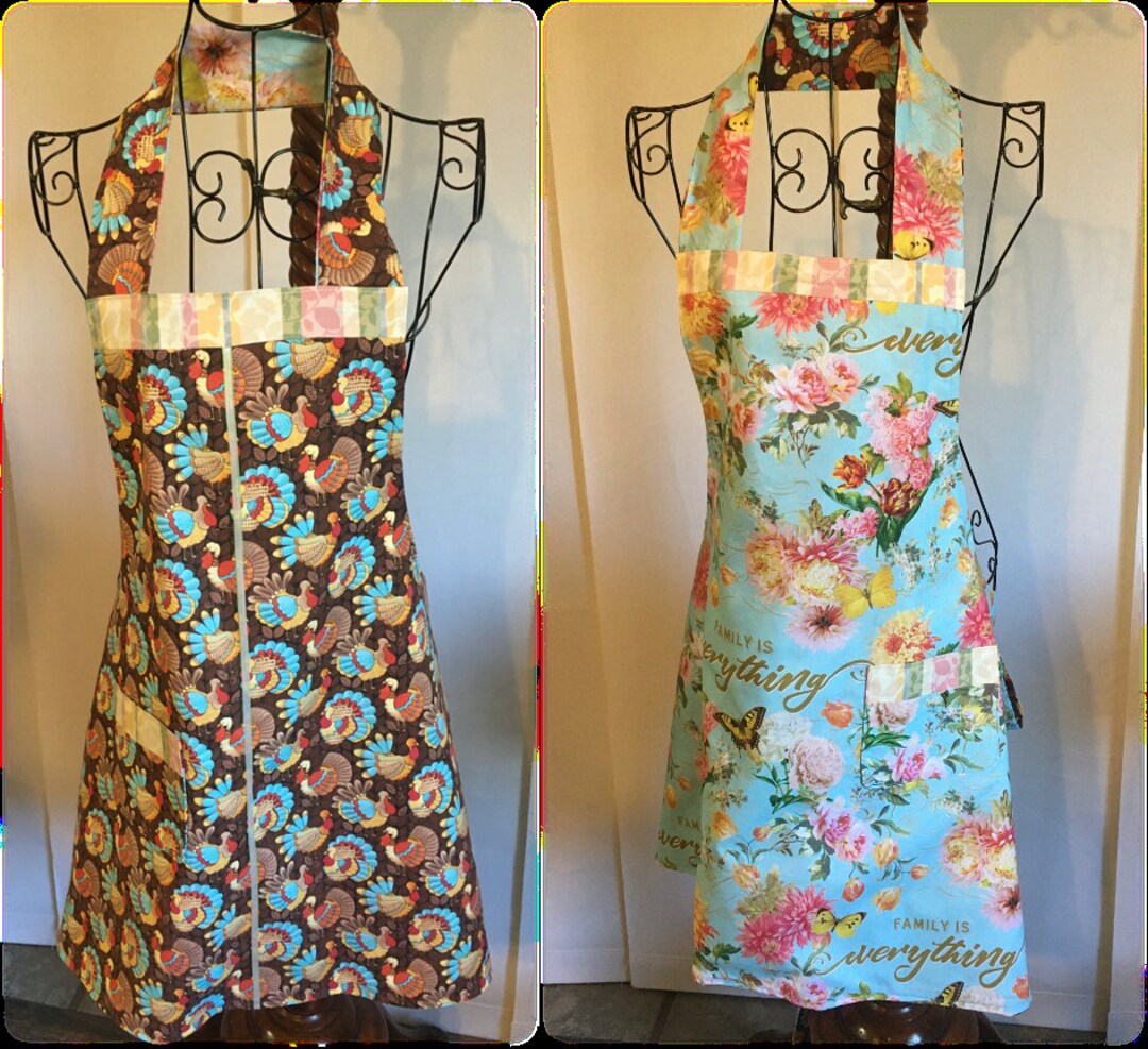 Thanksgiving Apron, Reversible Apron, Family is Everything, Turkeys ...