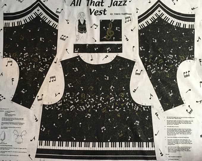 Vest Fabric Panel, Music, Notes, Keyboard, All That Jazz, Cut and Sew ...