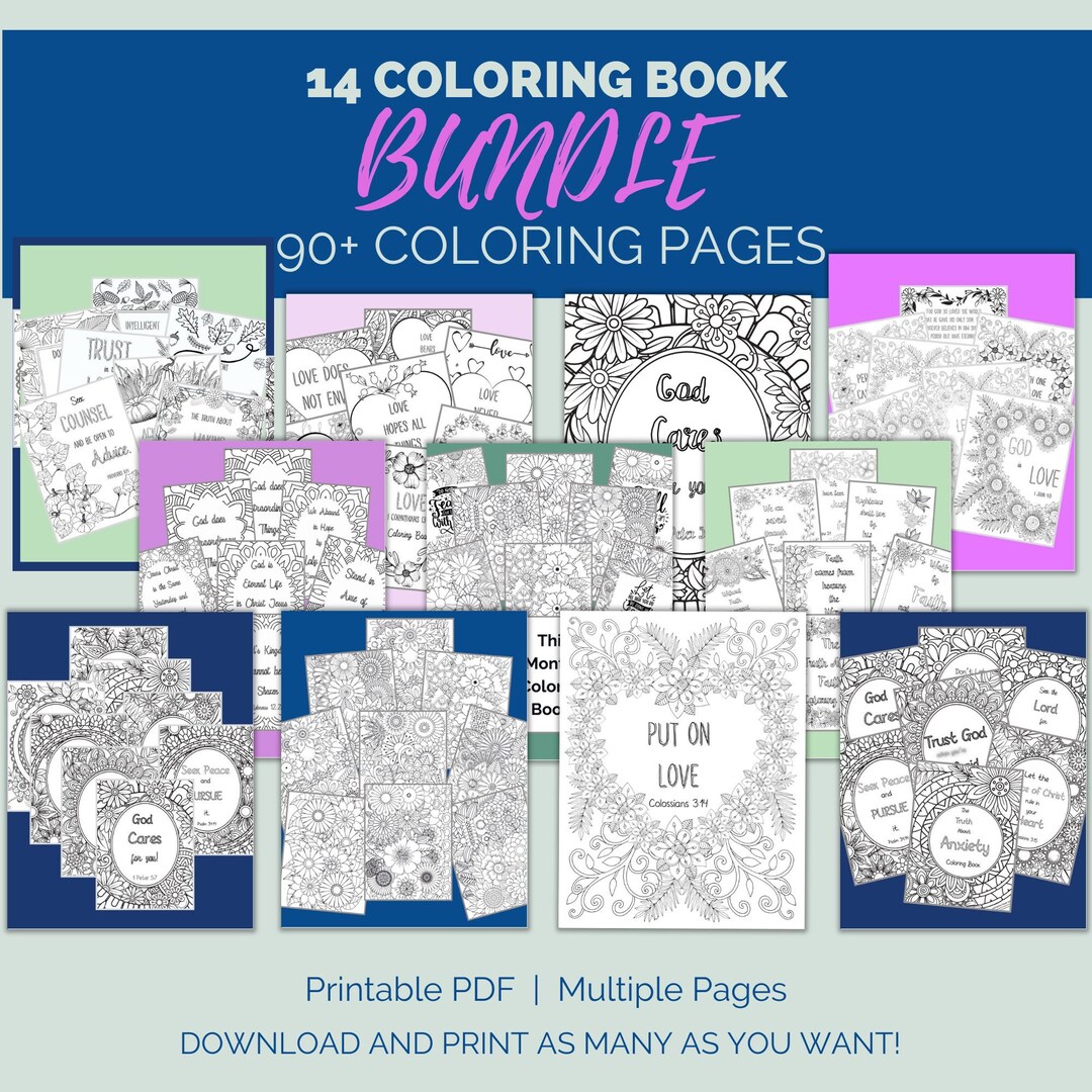 Coloring Pages, 14 Coloring Book Bundle, Coloring Book, Bible Verses ...