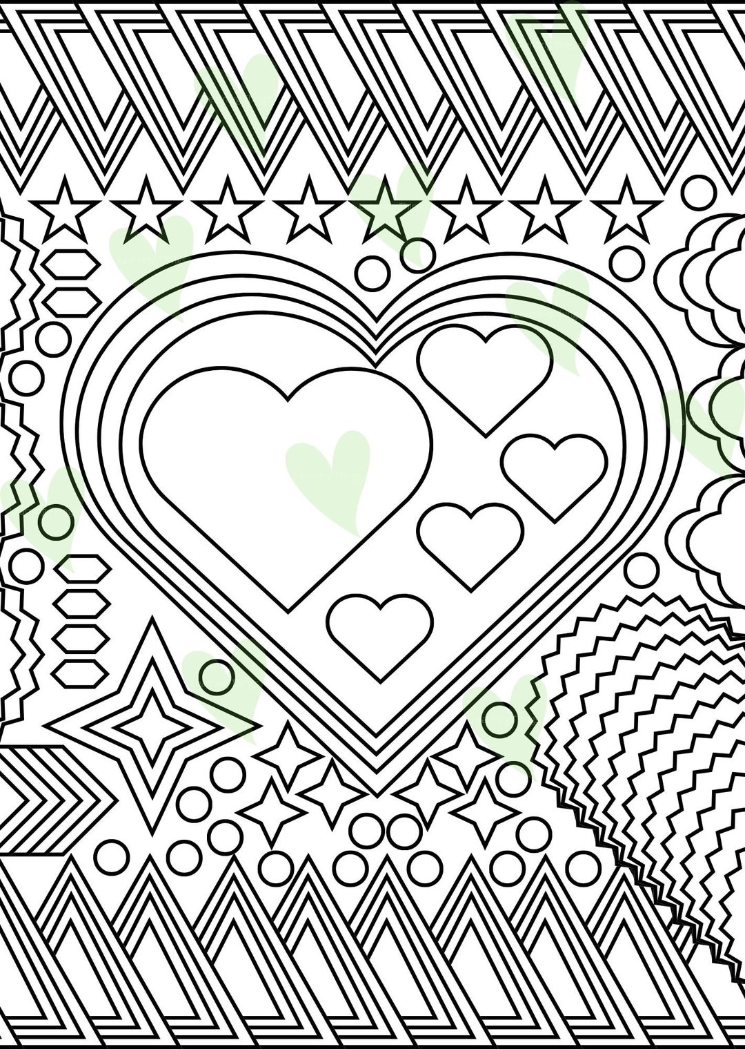 Abstract Heart Shapes Coloring Page - Etsy