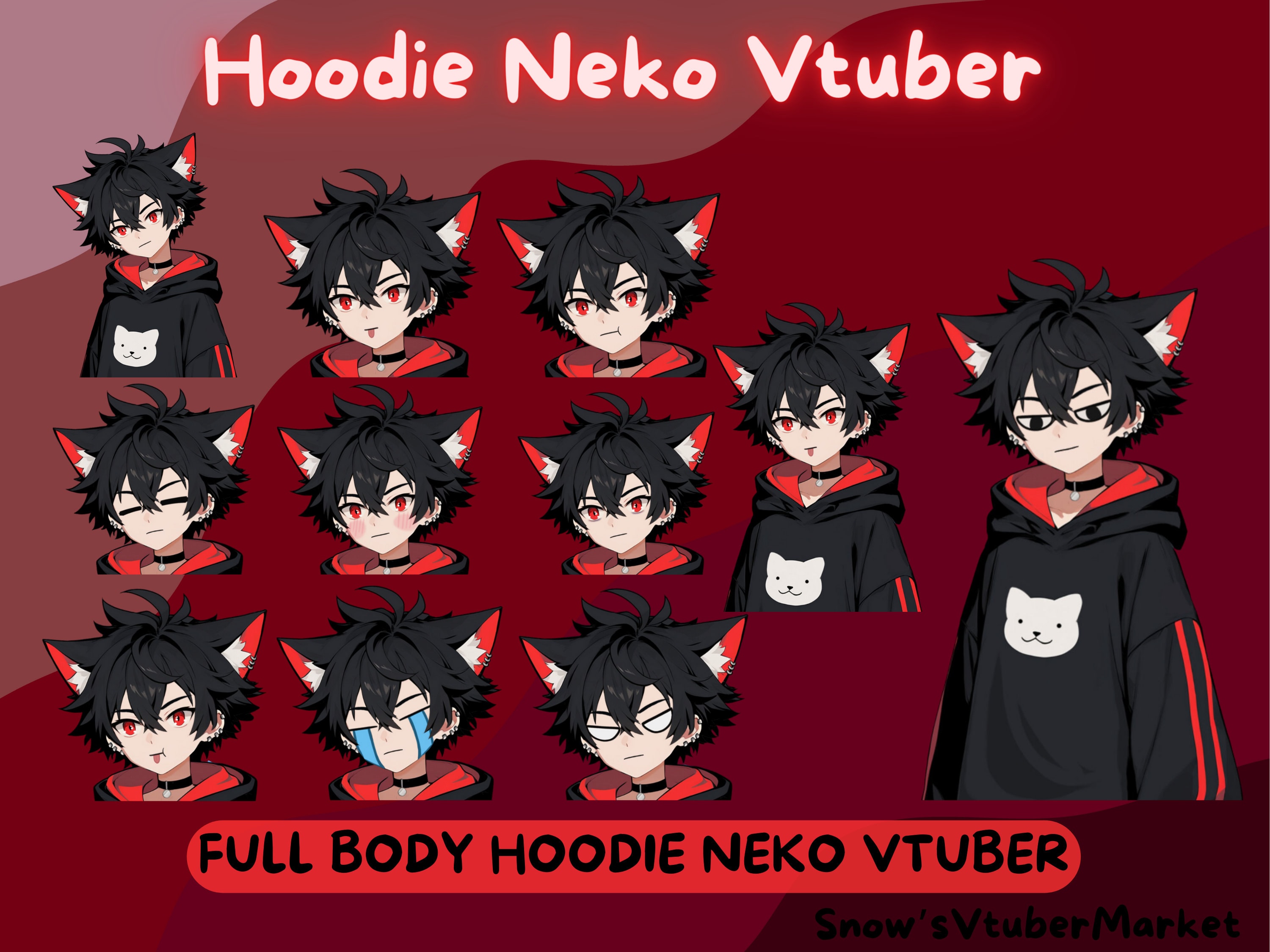 Hoodie Neko Full Body Vtuber Model Multiple Toggles Vtubestudio - Etsy