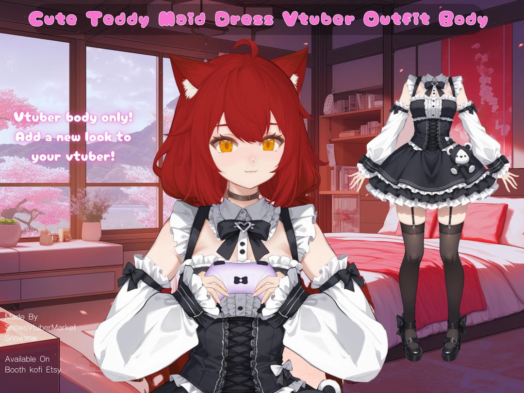 Black Teddy Maid Dress Vtuber Outfit Body | Ready to Use - Etsy