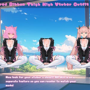 Layered Ribbon Hoodie Thigh High Vtuber Outfit Body | Ready to Use - Etsy