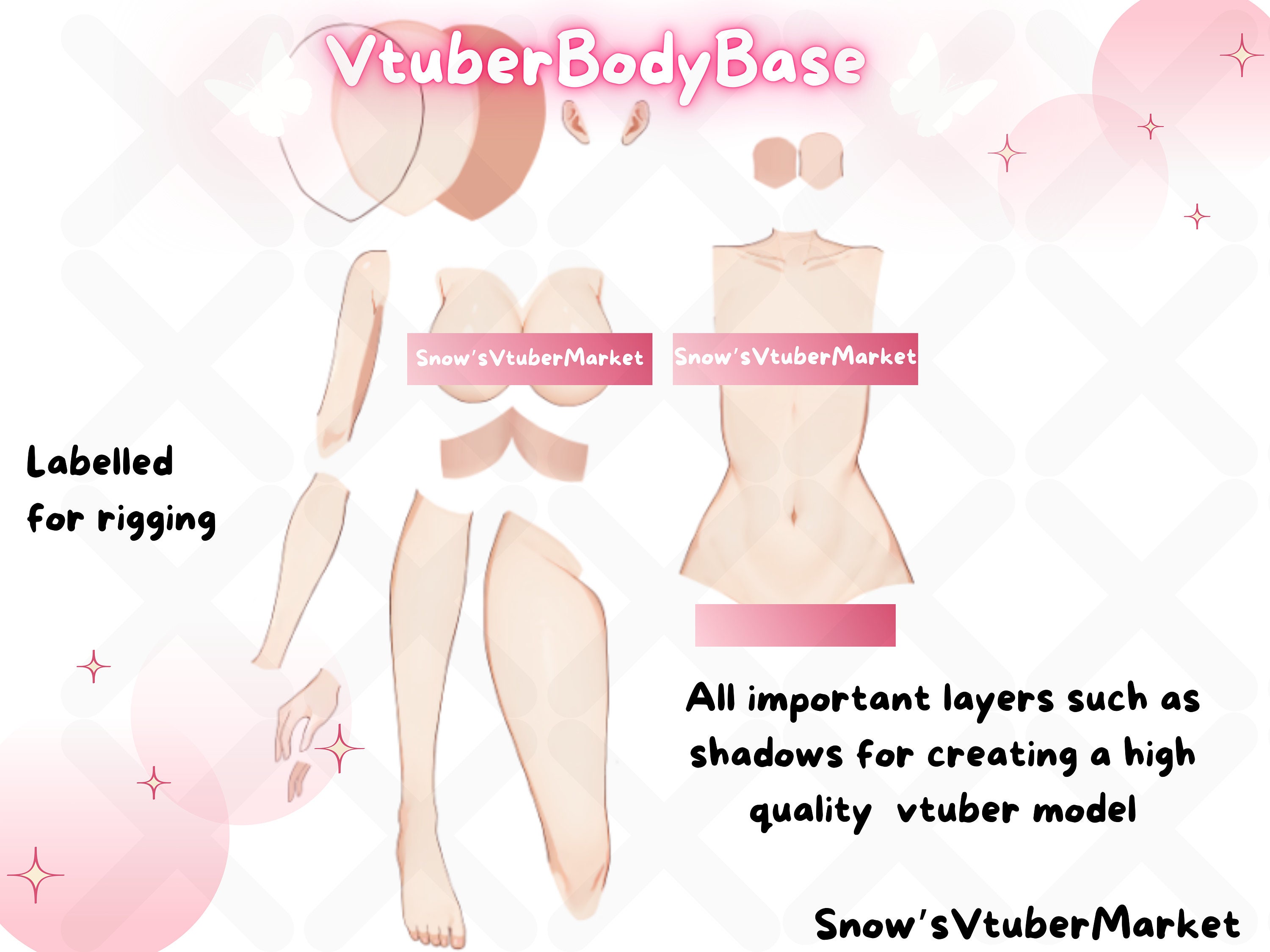 VTUBER Body Base PSD Female Body Base 2 Booba Sizes and 2 Hand Types Unrigged Custom Character ...