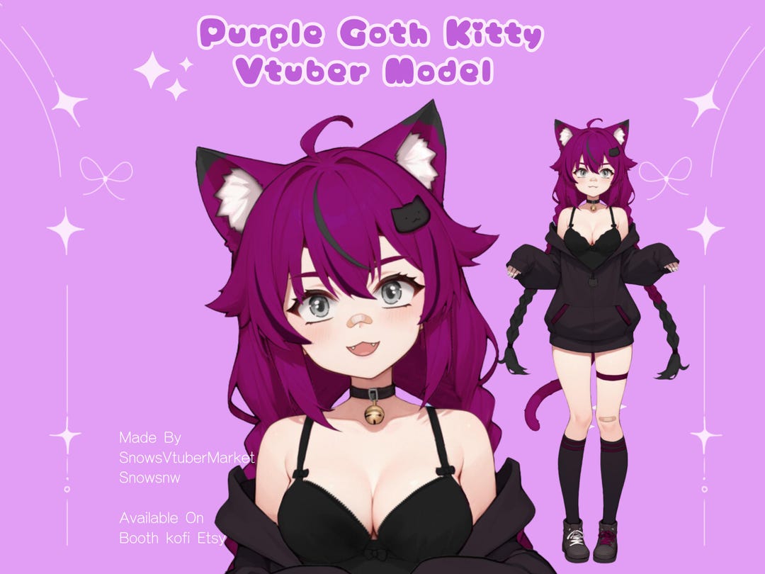 Goth Kitty Full Body Vtuber Model - Multiple Toggles - Vtubestudio - Etsy