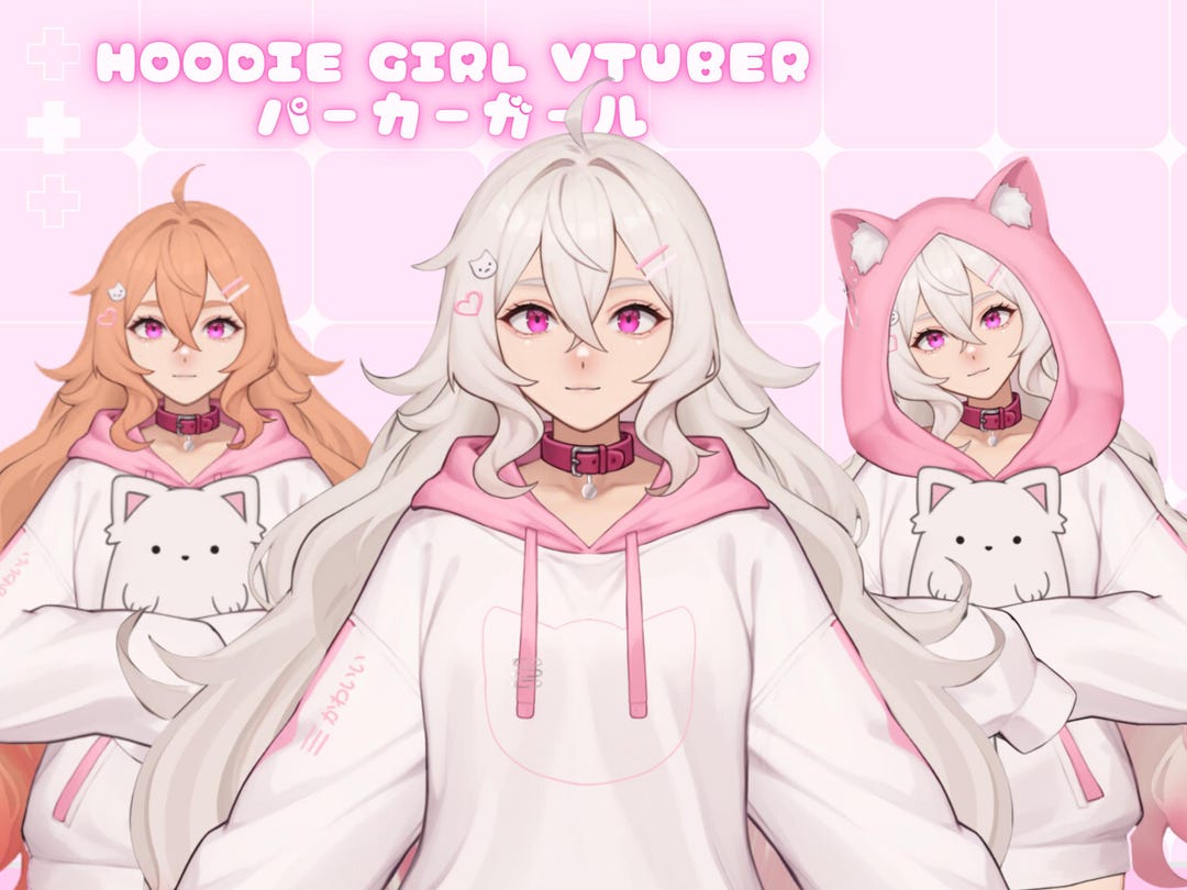 Hoodie Kitty Girl Full Body Vtuber Model | Customizeable Vtuber ...