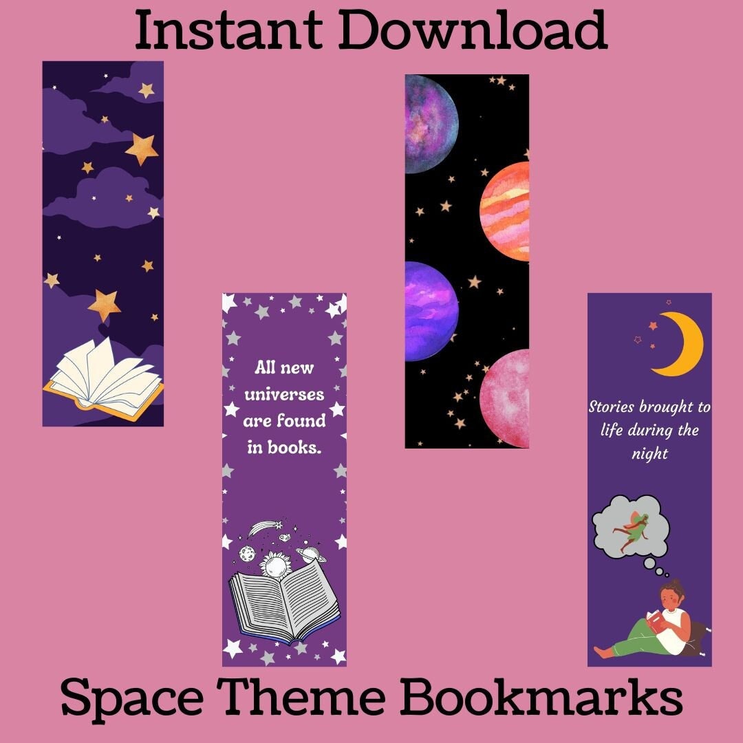 Printable Bookmark Set, Galaxy Theme, Space, Reading, Instant Download ...