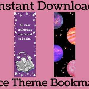 Printable Bookmark Set, Galaxy Theme, Space, Reading, Instant Download ...