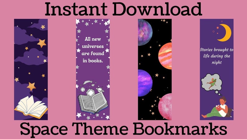 Printable Bookmark Set, Galaxy Theme, Space, Reading, Instant Download ...