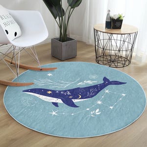 Kids Room Blue Whale Round Rug, Nursery Room Area Rug, Cute Whale ...