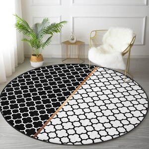 Black and White Luxury Round Rug, Living Room Area Carpet, Office Area ...