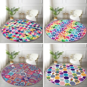 Colorful Round Rug Rainbow Colors Patterned Circle Carpet - Etsy