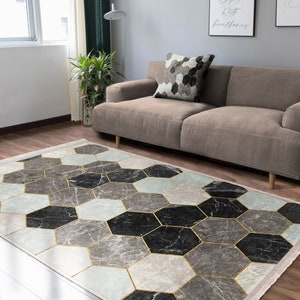 Honeycomb Pattern Rug, Decorative Minimalist Home Design Washable Rug ...