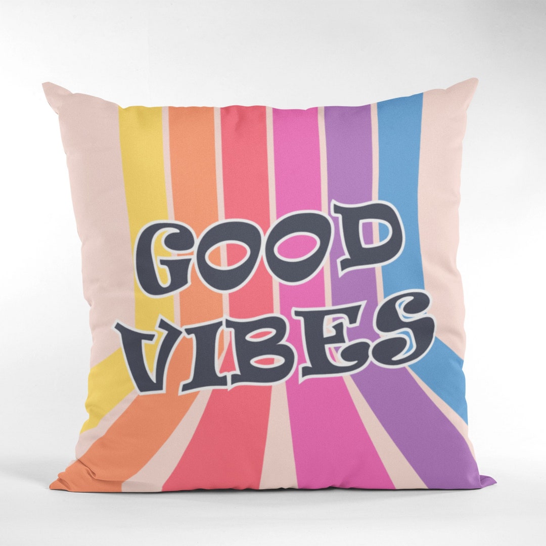 Good Vibes Only Pattern Throw Pillow | Positive Energy Cushion Cover ...