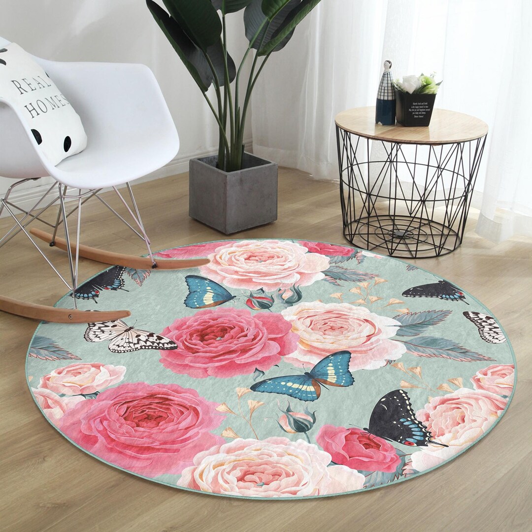 Rose Pattern Rug, Living Room Decorative Rose Printed Washable Carpet ...