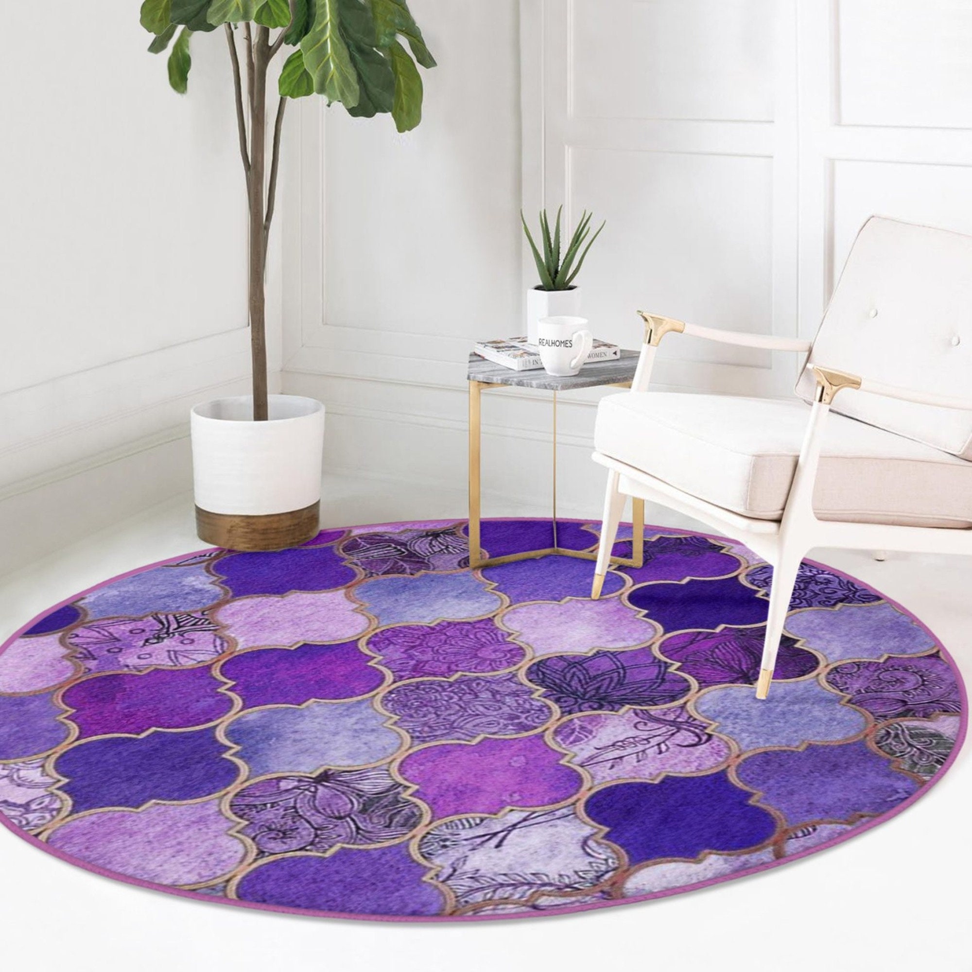 Purple Round Area Rug: Non-slip Velvet Decorative Carpet - Etsy
