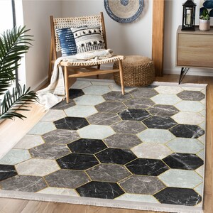 Honeycomb Pattern Rug, Decorative Minimalist Home Design Washable Rug ...