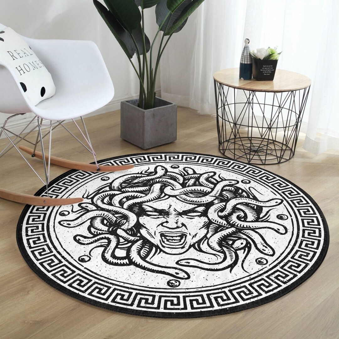 Medusa Round Rug, Living Circle Carpet Room Decor, Non Slip Washable ...