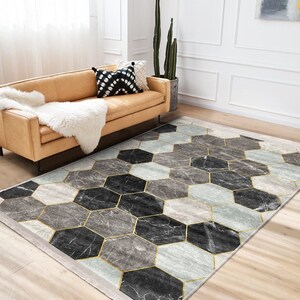 Honeycomb Pattern Rug, Decorative Minimalist Home Design Washable Rug ...