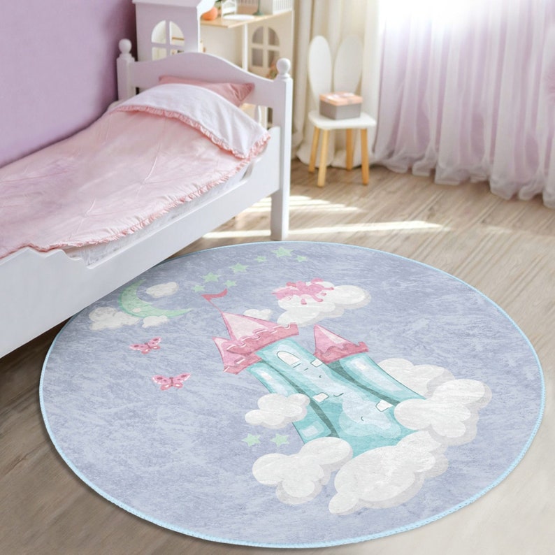 Princess Castle Round Rug, Castle Printed Girls Room Decorative Circle ...
