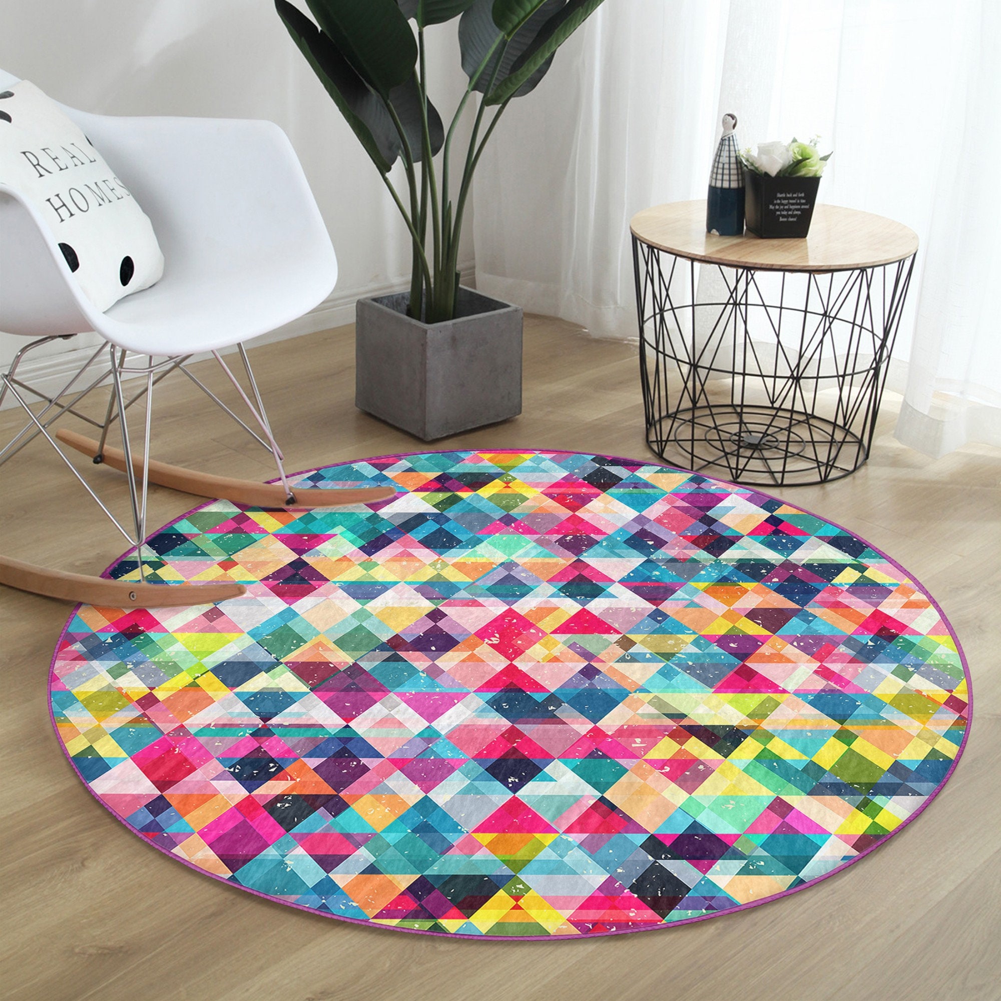 Colorful Round Rug Rainbow Colors Patterned Circle Carpet - Etsy