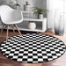 Checkered Round Rug, Black and White Checkered Circle Rug, Living Room ...