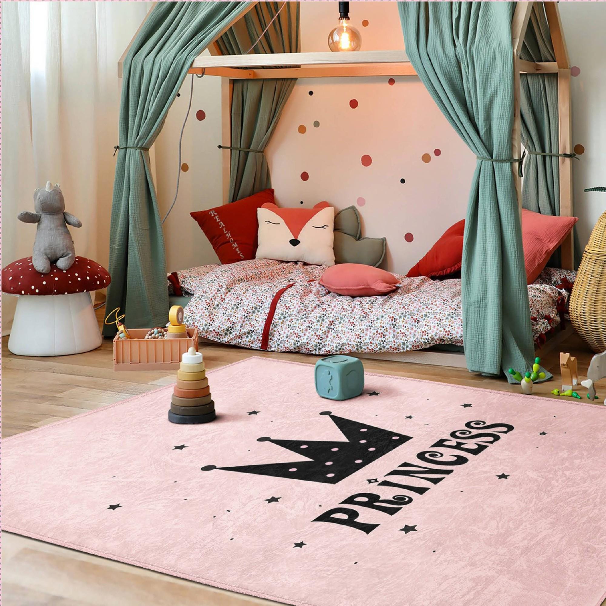 Pink Princess Girls Rug, Girls Bedroom Decoration Washable Anti Slip ...