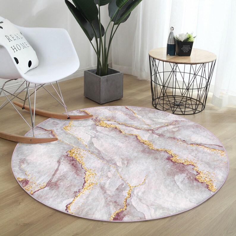Marble Patterned Round Area Rug: Non-slip Velvet Floor Carpet - Etsy