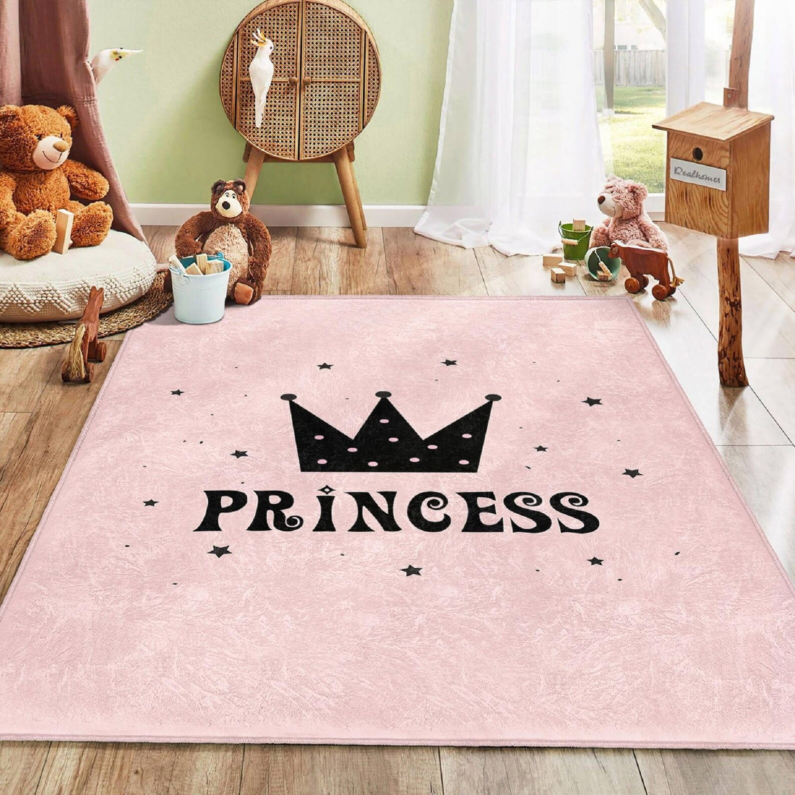 Pink Princess Girls Rug, Girls Bedroom Decoration Washable Anti Slip ...