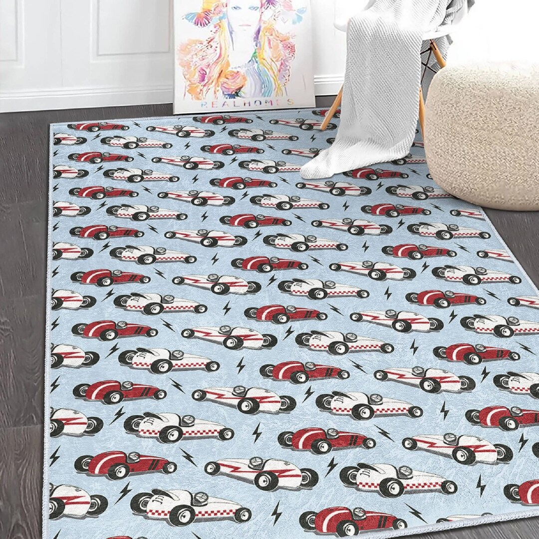 Race Cars Boys Room Rug, Cars Pattern Kids Game Room Washable Anti Slip ...