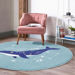Kids Room Blue Whale Round Rug, Nursery Room Area Rug, Cute Whale ...