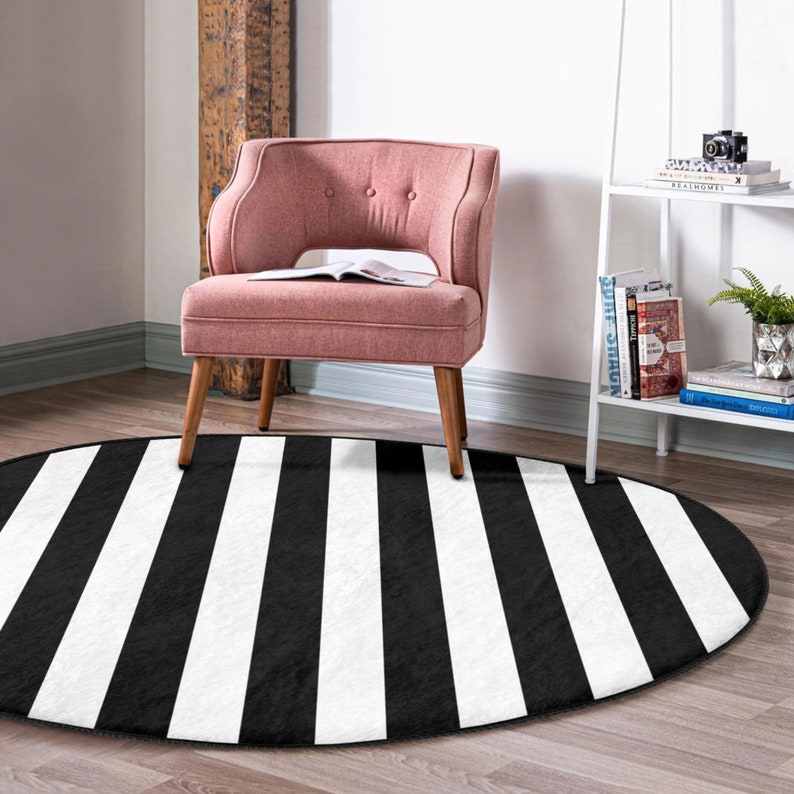 Black-white Area Rug, Office Space Circle Carpet, Decorative Living ...