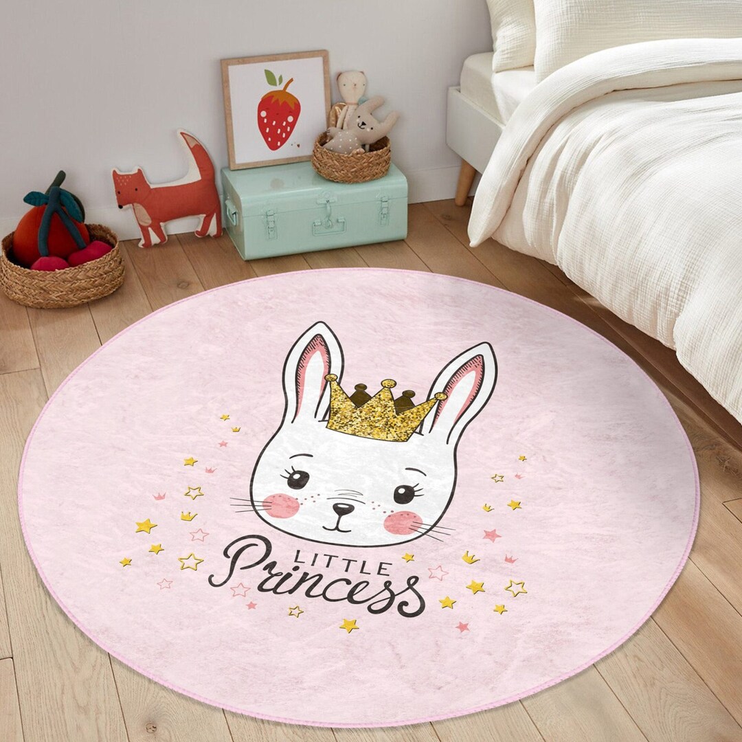 Princess Girls Round Rug, Pink Princess Girls Decorative Round Rug ...