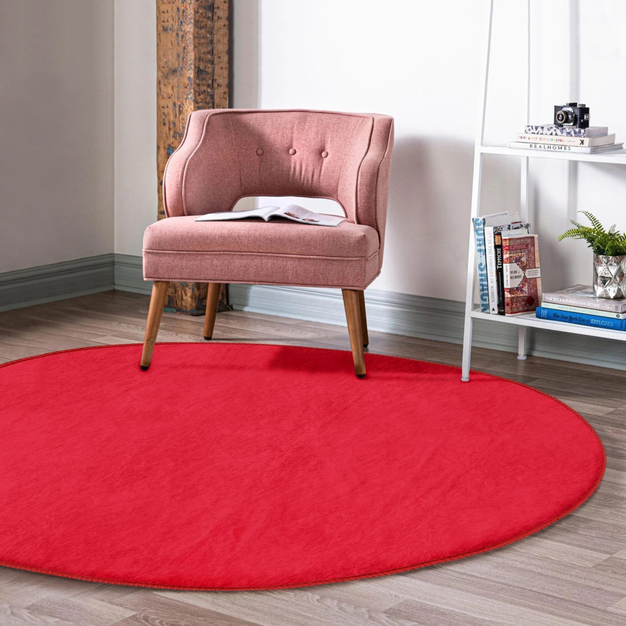 Red Round Rug, Red Area Rug, Red Colour Decorative Circle Carpet, Non ...