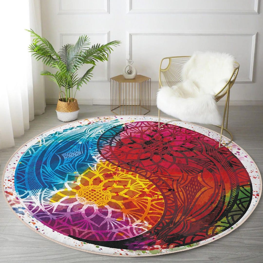 Colorful Round Rug, Living Room Area Rug, Bedroom Decorative Circle ...