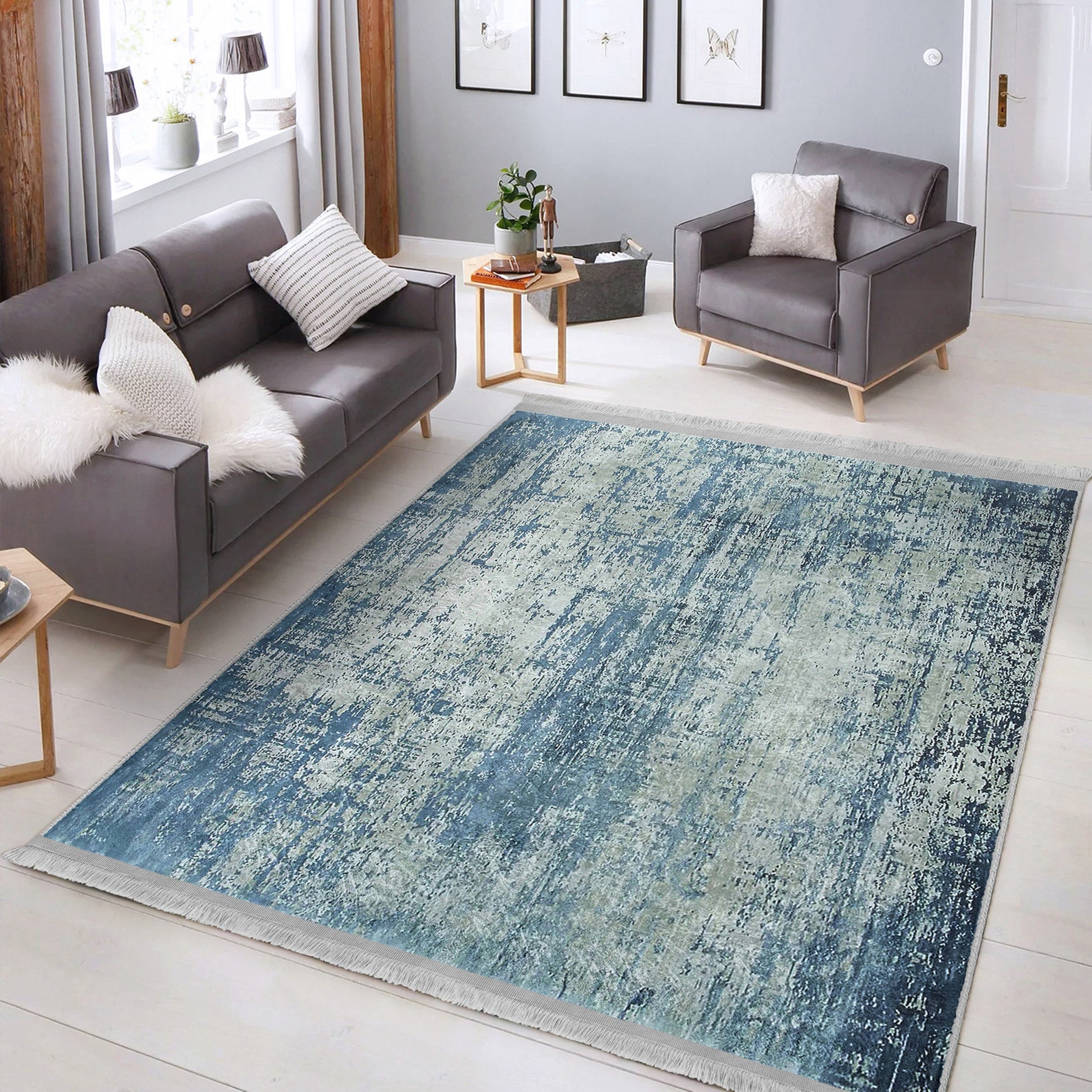 Modern Home Rug, Living Room Decorative Washable Rug, Non Slip ...