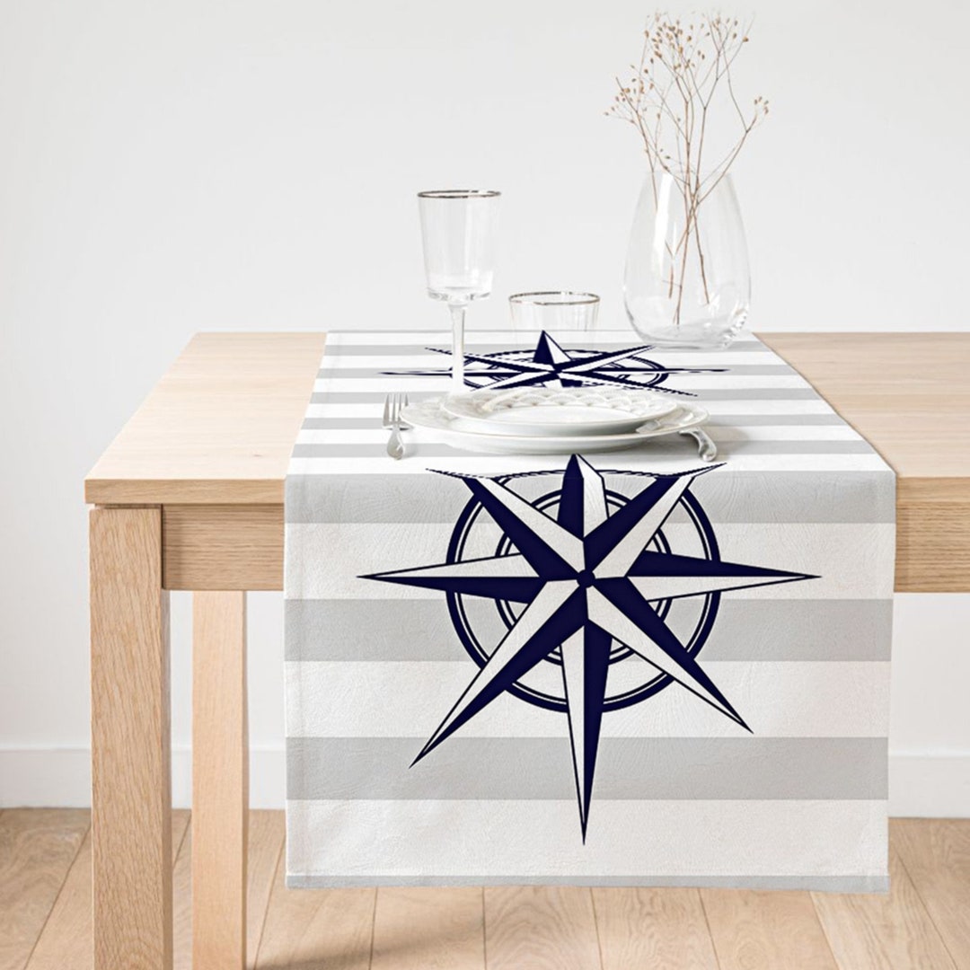 Yacht Decor Table Runner, Sailboat Design Table Linens, Marine Pattern ...