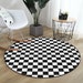 Checkered Round Rug, Black and White Checkered Circle Rug, Living Room ...