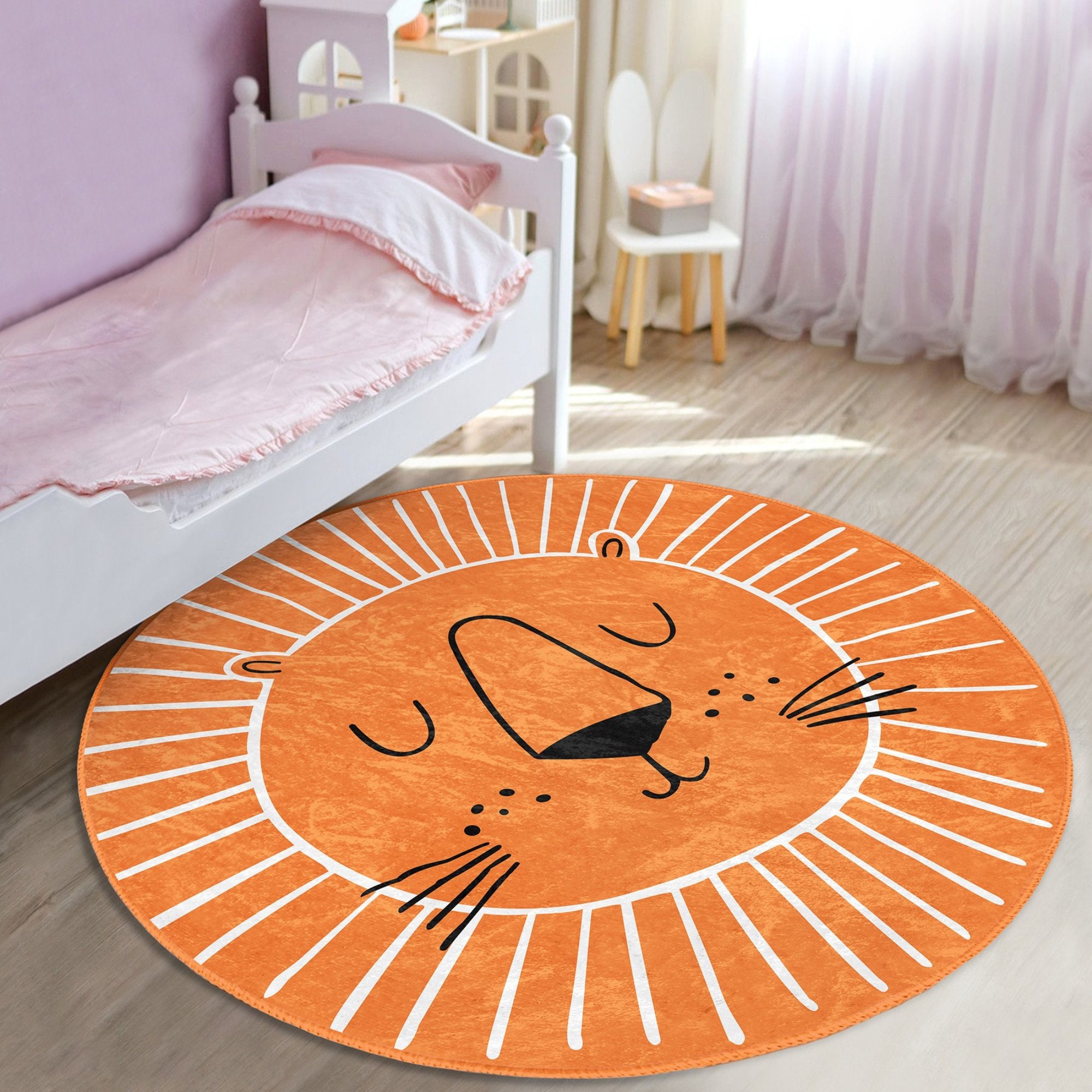 Lion Pattern Kids Rug, Nursery Room Lion Printed Area Rug, Animal ...