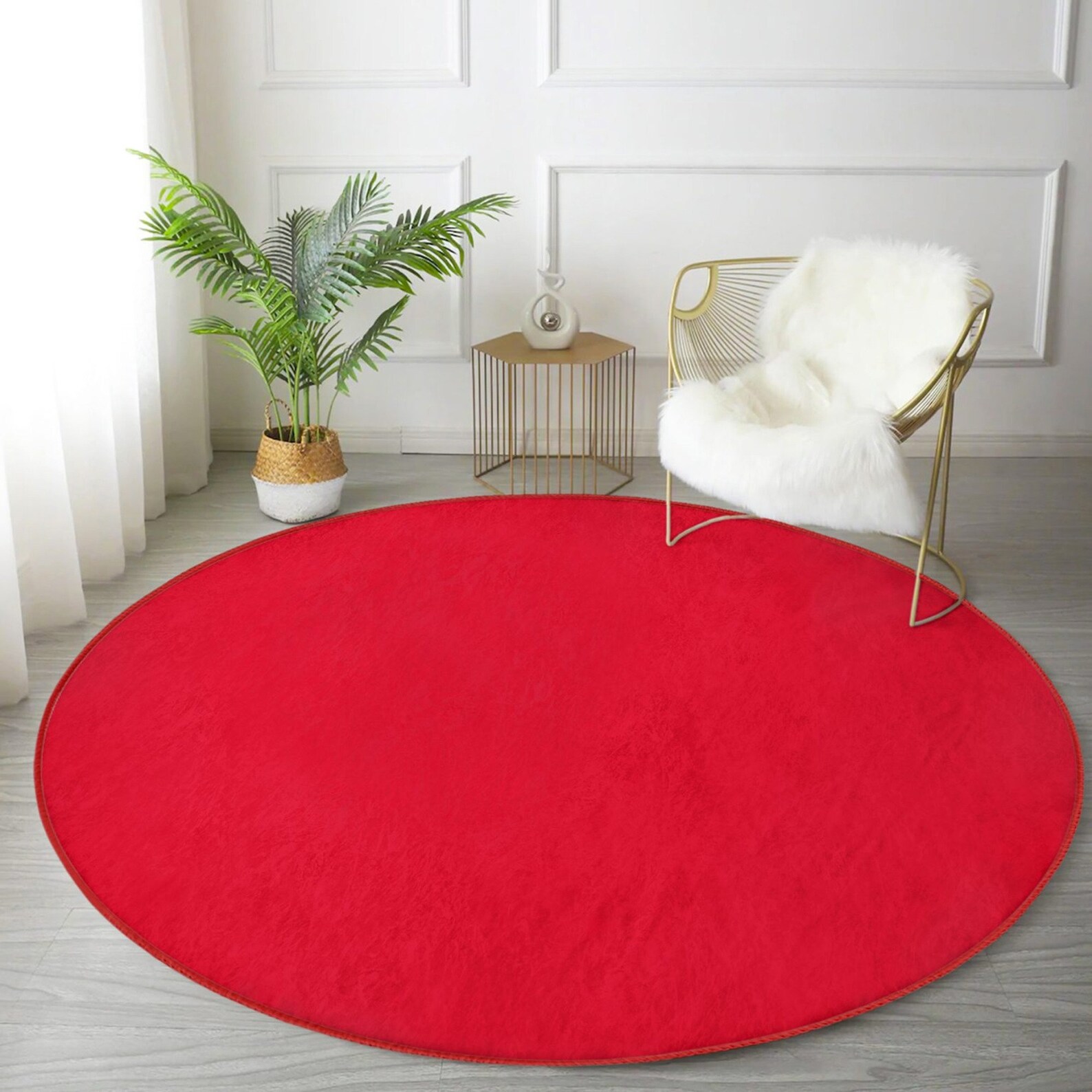 Red Round Area Rug: Non-slip Velvet Circle Carpet - Etsy