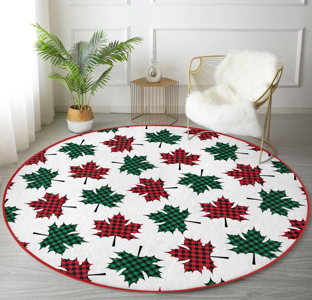 Canadian Maple Leaf Rug, Maple Leaf Design Washable Round Rug, Patio ...