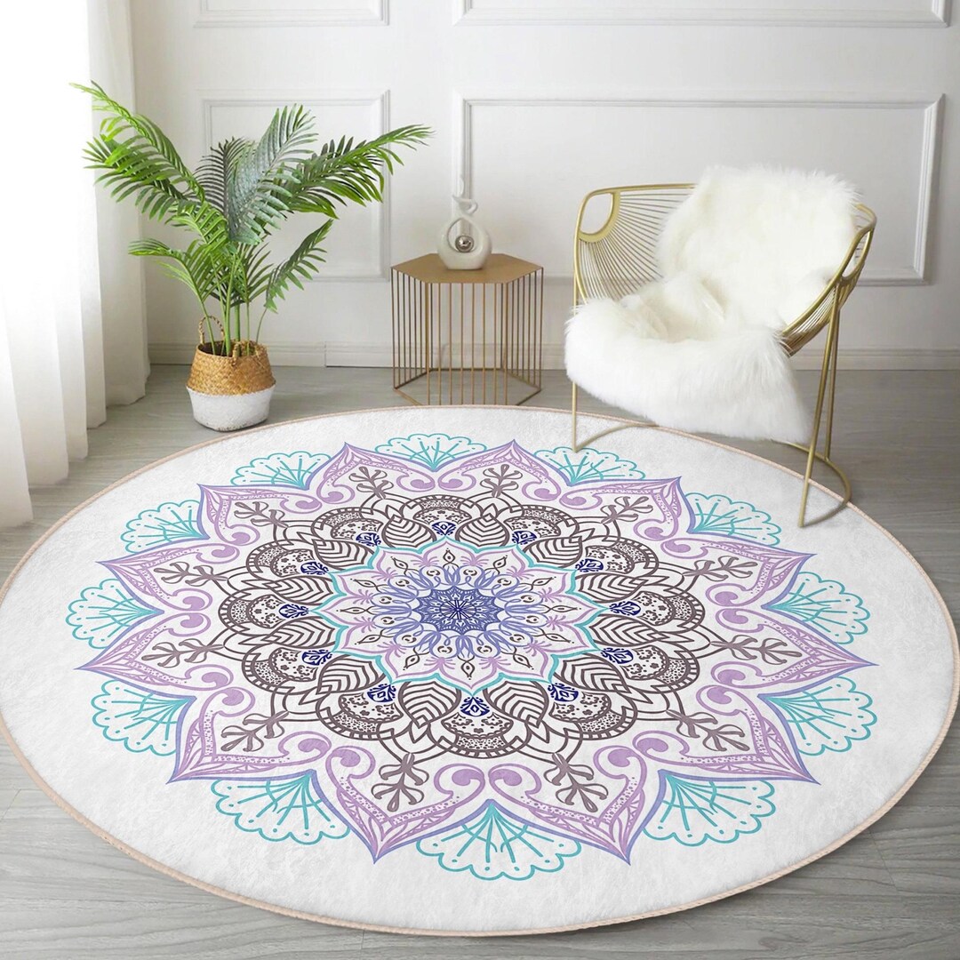 White Mandala Round Rug: Meditation Carpet, Soft Velvet - Etsy