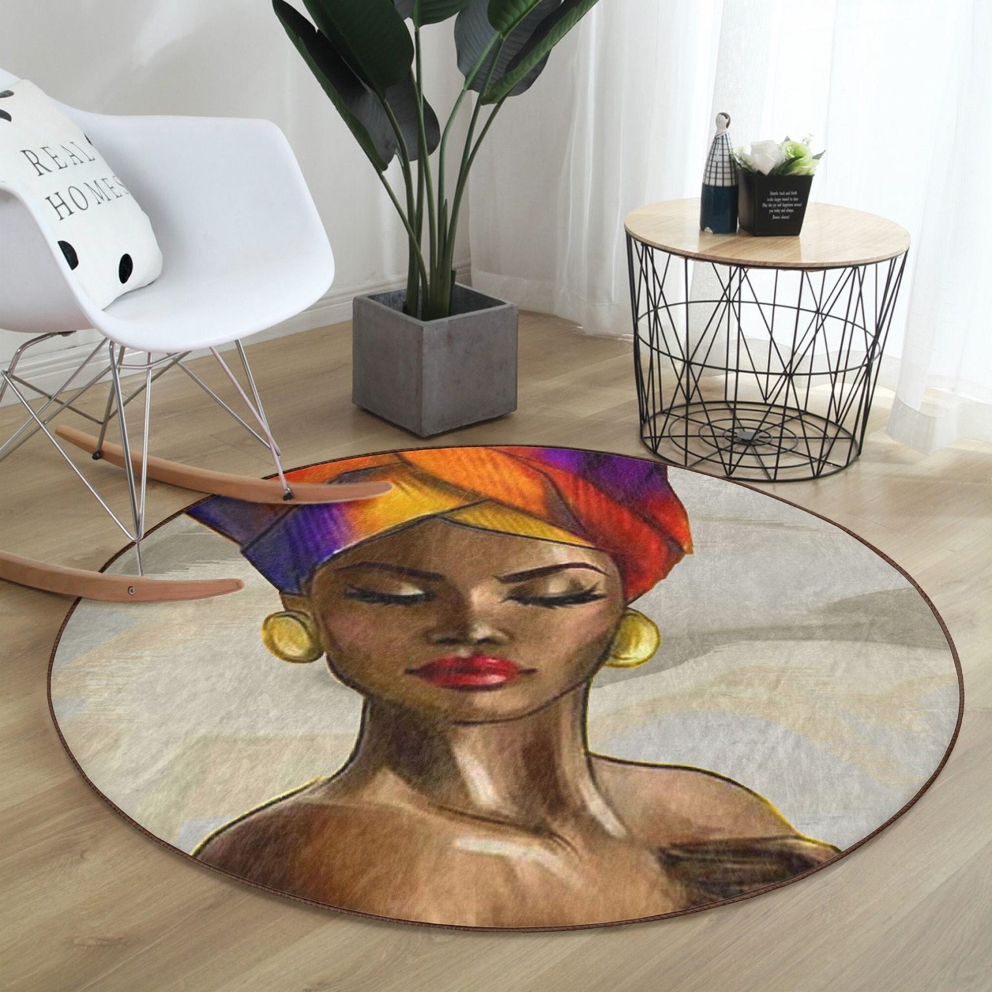 African Woman Round Rug: Ethnic Velvet Non-slip Area Rug - Etsy