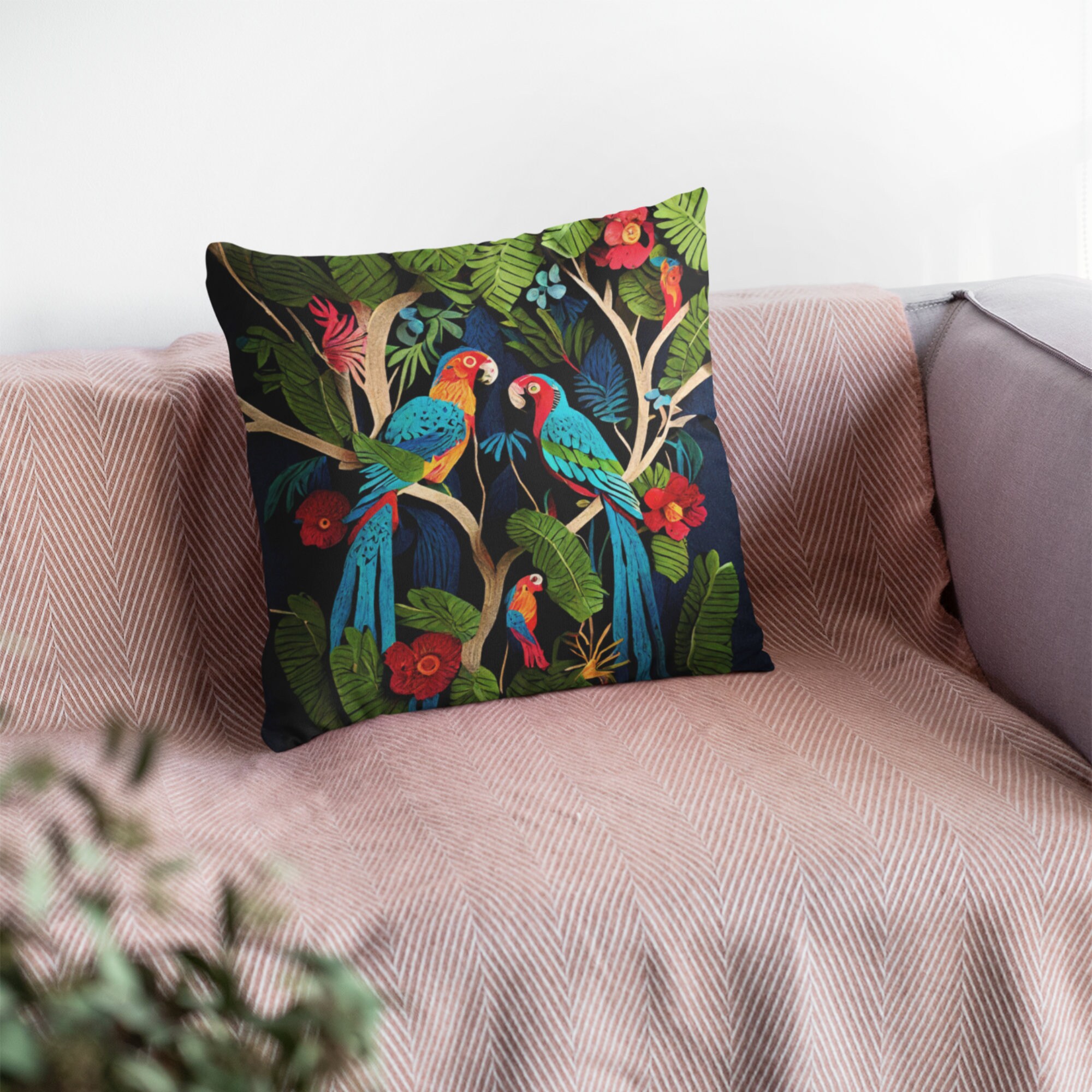 Jungle Parrots Cushion Covers, Parrot Pattern Art Design for Home ...