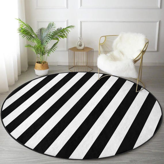 Black and white round rug store
