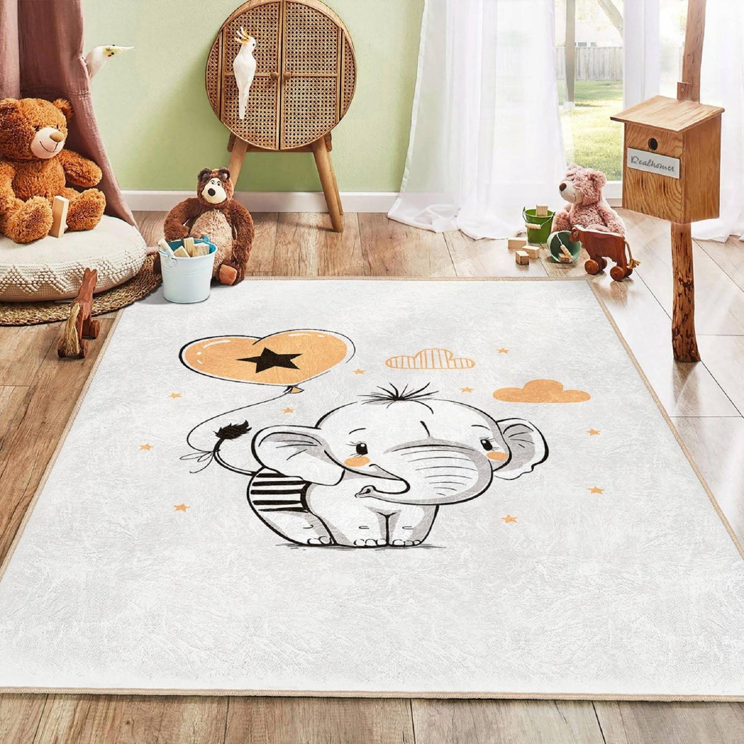 Baby Elephant Nursery Rug, Newborn Washable Decorative Carpet, Baby ...