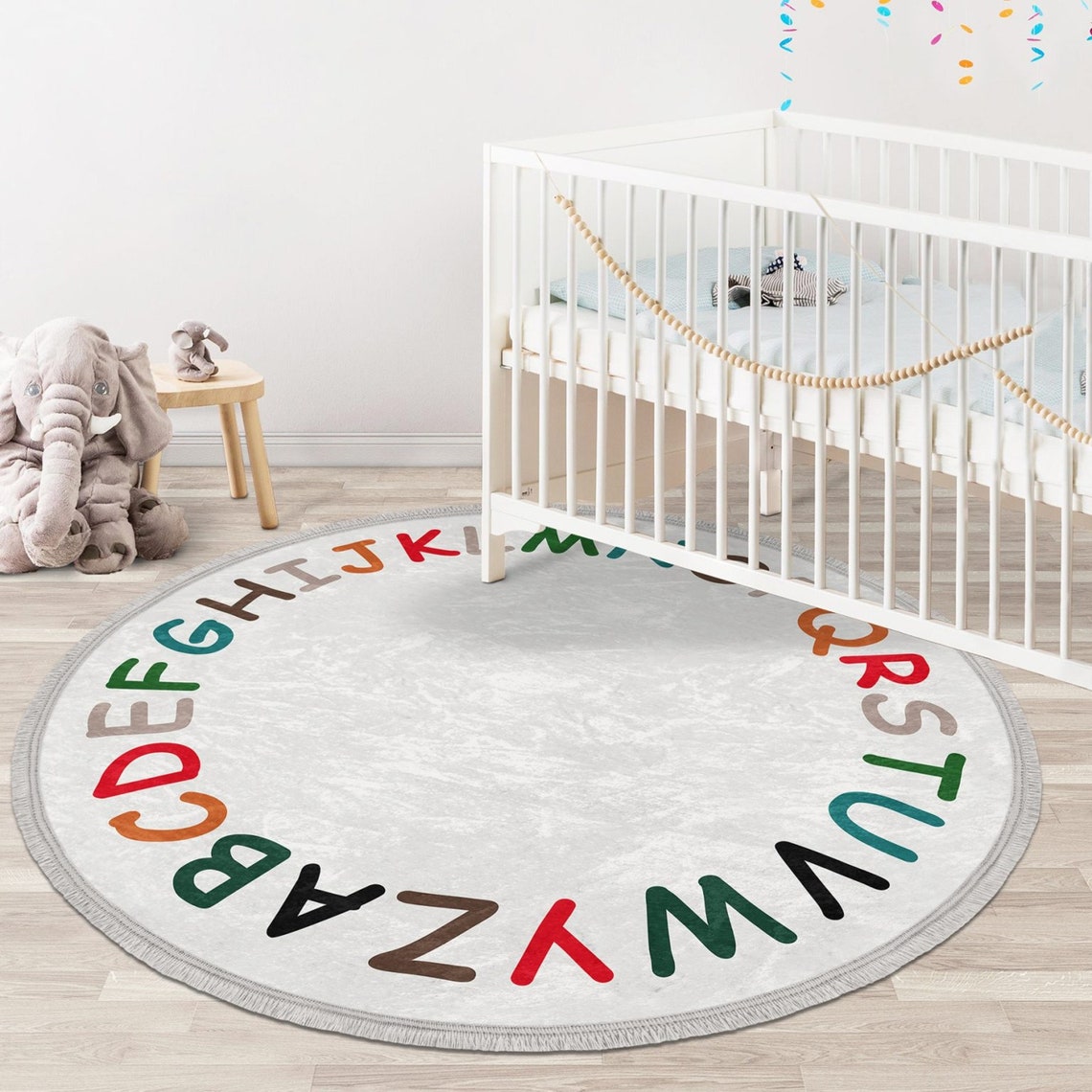 Alphabet Design Round Rug for Kids Room, Nursery Room Decorative Area ...