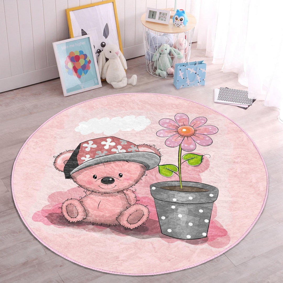 Teddy Bear Round Rug| Kids Room Decorative Area Carpet| Nursery Room ...